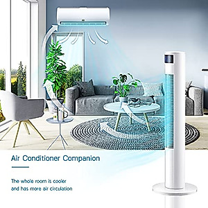 AKIRES 35” 70° White Oscillating Tower Fan 7H Timer,3 Speeds,3 Modes,Portable Electric Quiet Cooling Fan Standing Bladeless Floor Fans with Remote and LED Display for Office,Bedroom, Living Room