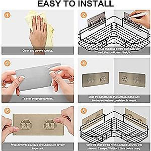 Corner Shower Caddy 2-Pack, Bathroom Shelf with 4 Pack Powerful Adhesive Hooks, 2-in-1 Organizer Storage for Toilet, Kitchen, and Dorm.