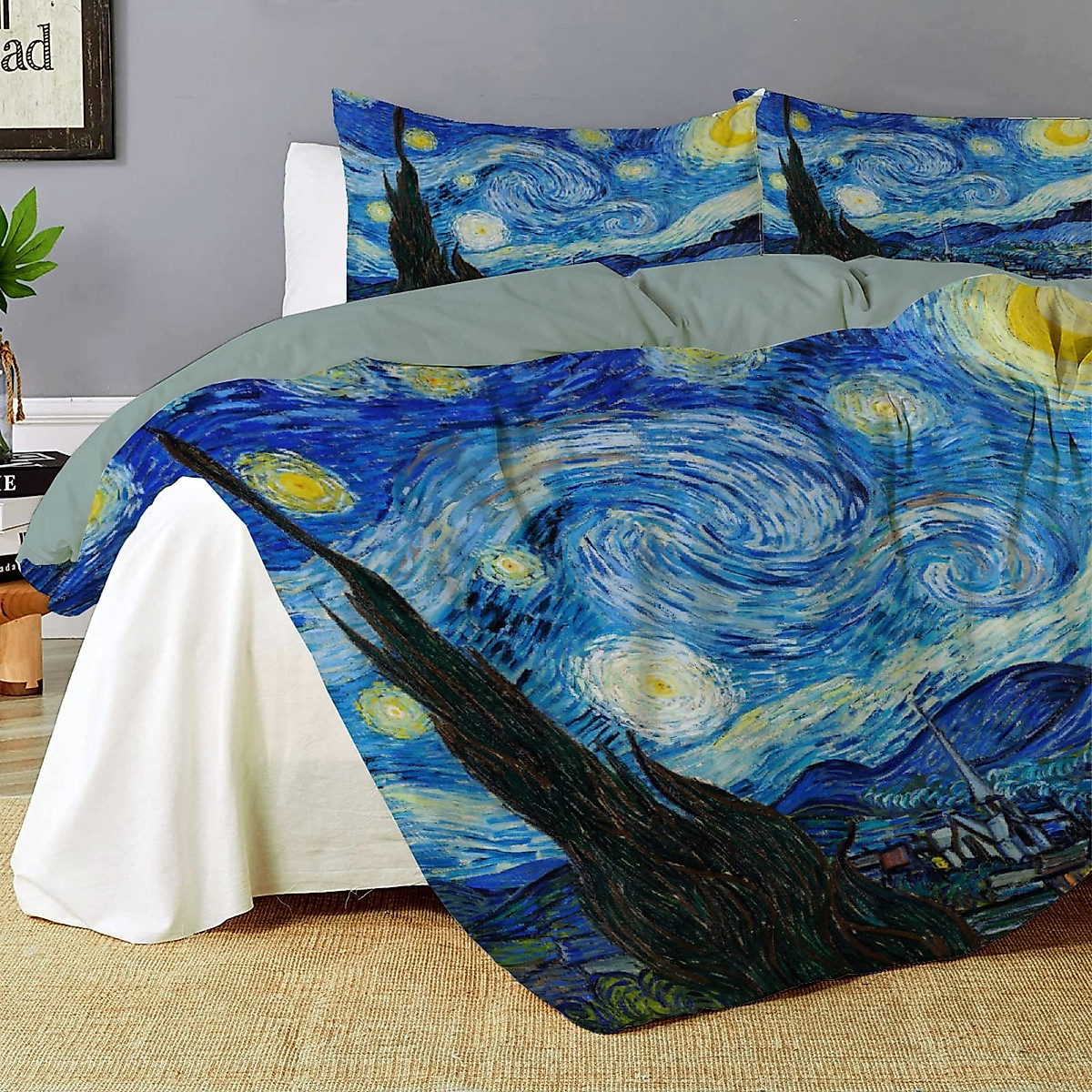Anomadassi Starry Night of Van Gogh Comforter Bedding Set 3 Piece Set, Microfiber Duvet Cover 3 Pieces for Any Bed Room or Guest Room, Full Multiple Size 90"x90" Queen