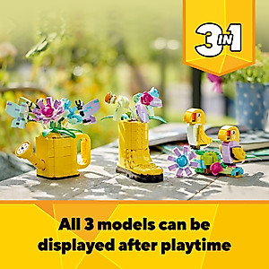 LEGO Creator 3 in 1 Flowers in Watering Can Building Toy Set - Fun, Creative Activity for Kids, Girls and Boys, Ages 8+ - Options to Build Rain Boots or Birds - 31149