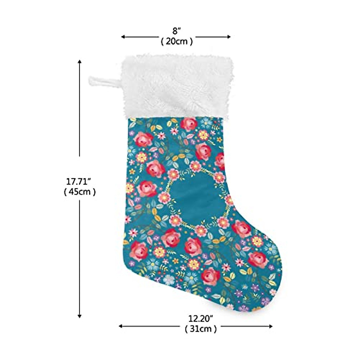 Kigai Christmas Stockings Navy Blue Flowers Large Candy Stockings Stuffers Kids Cute Xmas Sock Decorations 1PC for Home Holiday Party 12" x18"