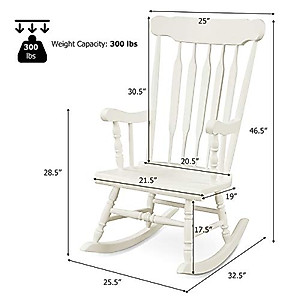 Giantex Rocking Chair Solid Wooden Frame Outdoor & Indoor Rocker for Garden, Patio, Balcony, Backyard Porch Rocker (1, White)
