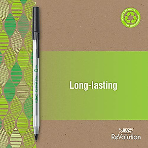 BIC Ecolutions Round Stic Ballpoint Pens, Medium Point (1.0mm), 50-Count Pack, Black Ink Pens Made from 97% Recycled Plastic