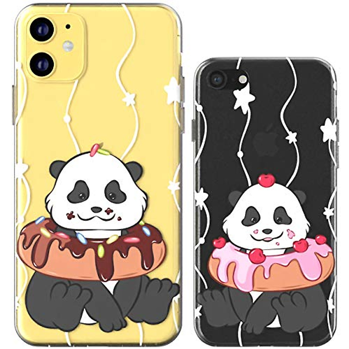 Toik Matching Couple Cases for Apple iPhone 11 Pro Xs Max Xr 10 X 8 Plus 7 6s 5s SE Kawaii Print Panda Silicone BFFs Animals Doughnut Gift Best Friend Sweet Relationship Girlfriend Cute
