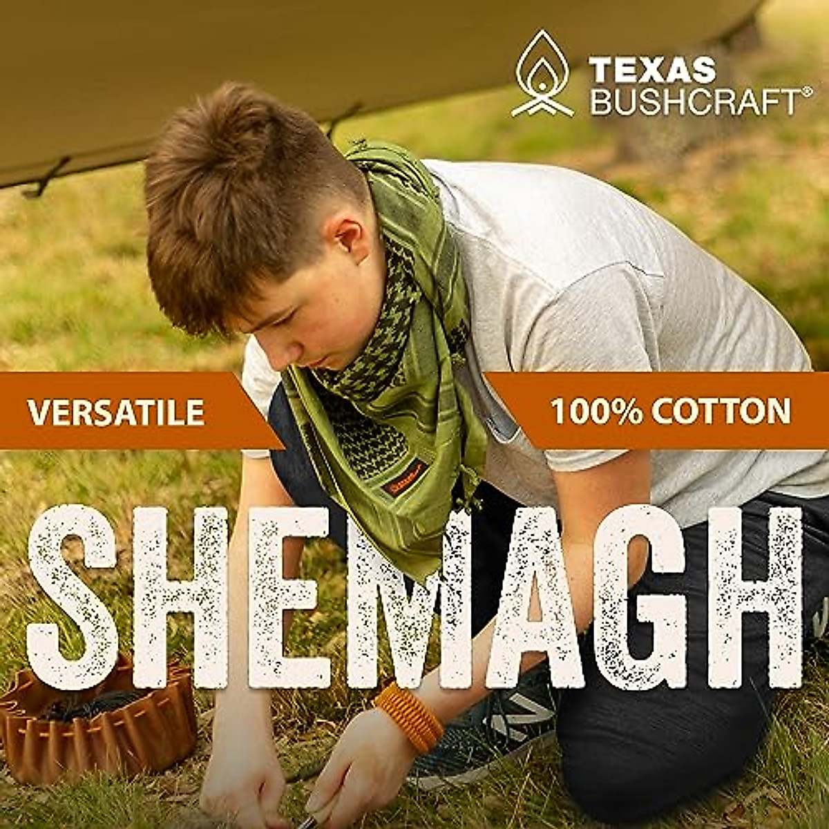 Texas Bushcraft Tactical Shemagh - Authentic Keffiyeh 100% Cotton for your Camping, Hiking and Backpacking Gear (Drab Green)