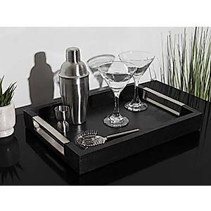 Kate and Laurel Heller Modern Rectangular Tray, 12 x 16, Black, Wood Tray for Storage and Display