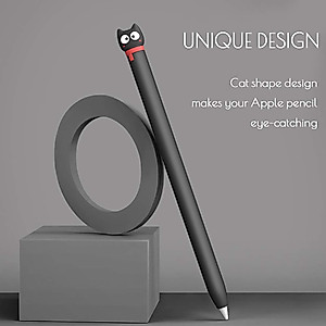 Case for Apple Pencil 2nd Generation Case Soft Silicone Sleeve Cute Cat Design Holder Protective Cover Accessories Compatible with iPad Pencil 2nd Gen Plus Nib Cover (Black)