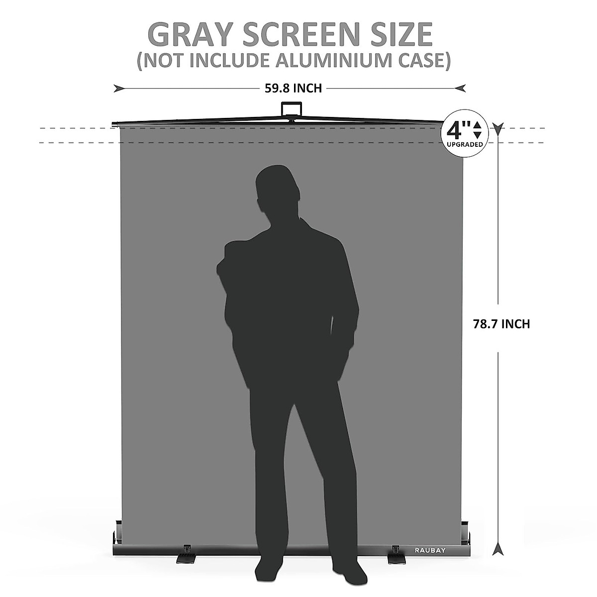 【Easy Set-Up】 RAUBAY 59.8 x 78.7in Collapsible Gray Backdrop Screen Portable Retractable Panel Photo Grey Background with Stand for Video Conference, Photographic Studio, Streaming