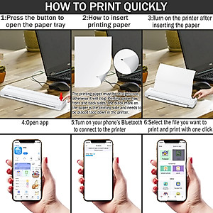 Darkant Portable Thermal Printer Wireless for Travel, Inkless Compact Printer, Small Bluetooth Thermal Mobile Printer Compatible with Android iOS Phones & Thermal A4 Paper (210 x 297mm)