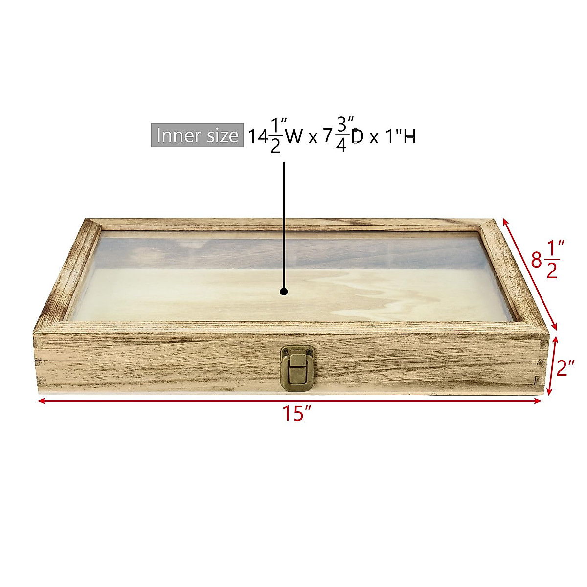 MOOCA Jewelry Display Case with Tempered Glass Lid and Metal Clasp, Home Organization Storage Box, Pocket Knife Display Case, Oak Color