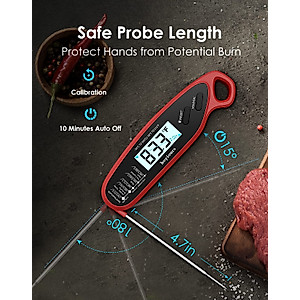 hoyiours Digital Meat Thermometer, Waterproof Instant Read Food Thermometer for Cooking with Foldable Probe, Backlight and Magnet, Kitchen Thermometer for BBQ, Roast Turkey, Grill, Baking