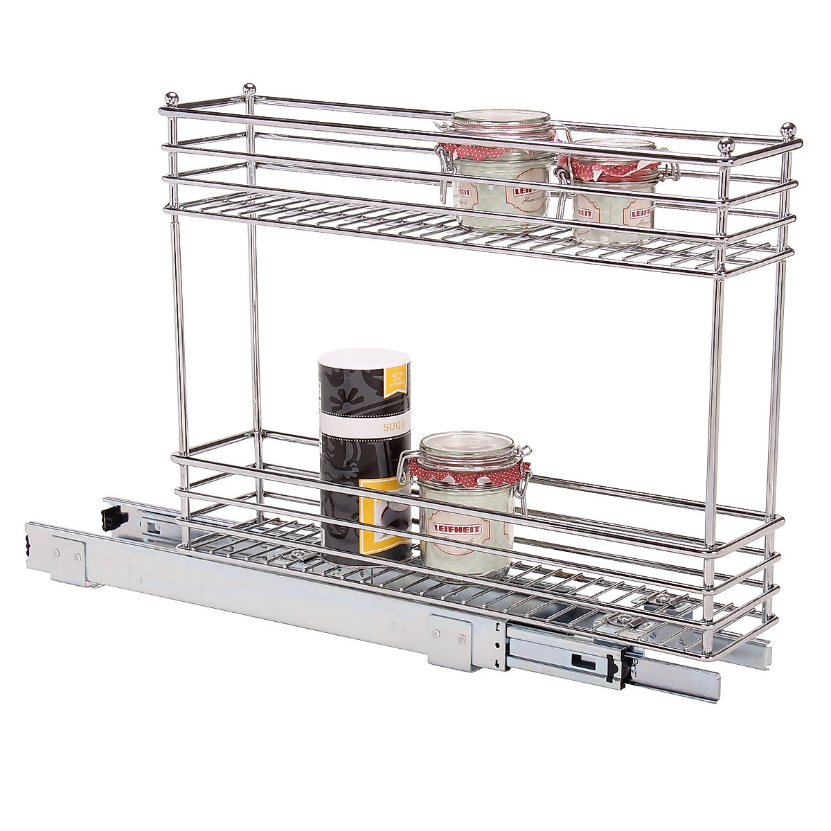 Household Essentials Narrow Sliding Cabinet Organizers (7" and 5"), Two Tier Chrome Organizers, Great for Slim Kitchen and Bathroom Cabinets