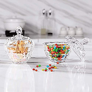 ComSaf Halloween Glass Candy Dish with Lid, Clear Covered Halloween Candy Bowl, Crystal Candy Jar, Halloween Candy server for Home Kitchen Office Table, Small Set of 2