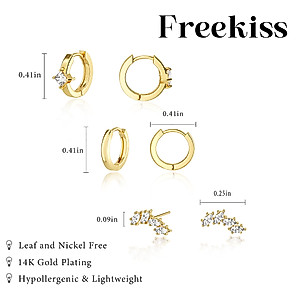Freekiss Gold Stud Earrings for Women Earring Set for Multiple Piercing Dainty Small Hoop Earrings Sensitive Hypoallergenic Cartilage Earring for Women Gold Jewelry for Women Trendy Gifts