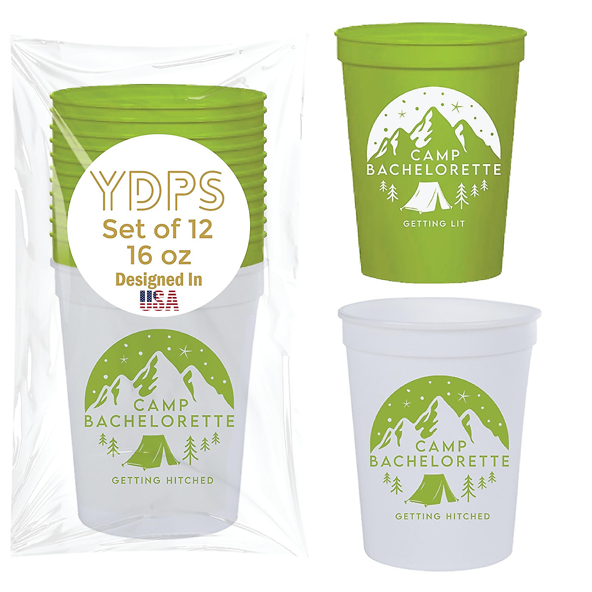 Camp Bachelorette Decorations, Bridal Party Gifts, 12 Pcs Bachelorette Cups, 1 Getting Hitched and 11 Getting Lit Bachelorette Party Cups, Camping Bachelorette Party Decorations