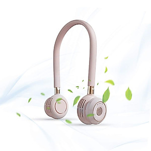 BRONAL Portable Neck Fan Powerful Dual Wind Head,Adjustable 3 Speed&360 Degree,Type-C Rechargeable Headphone Design,Wearable Necklace Fan with Long-Lasting Battery for Sports Home Outdoor-Pink (Pink)