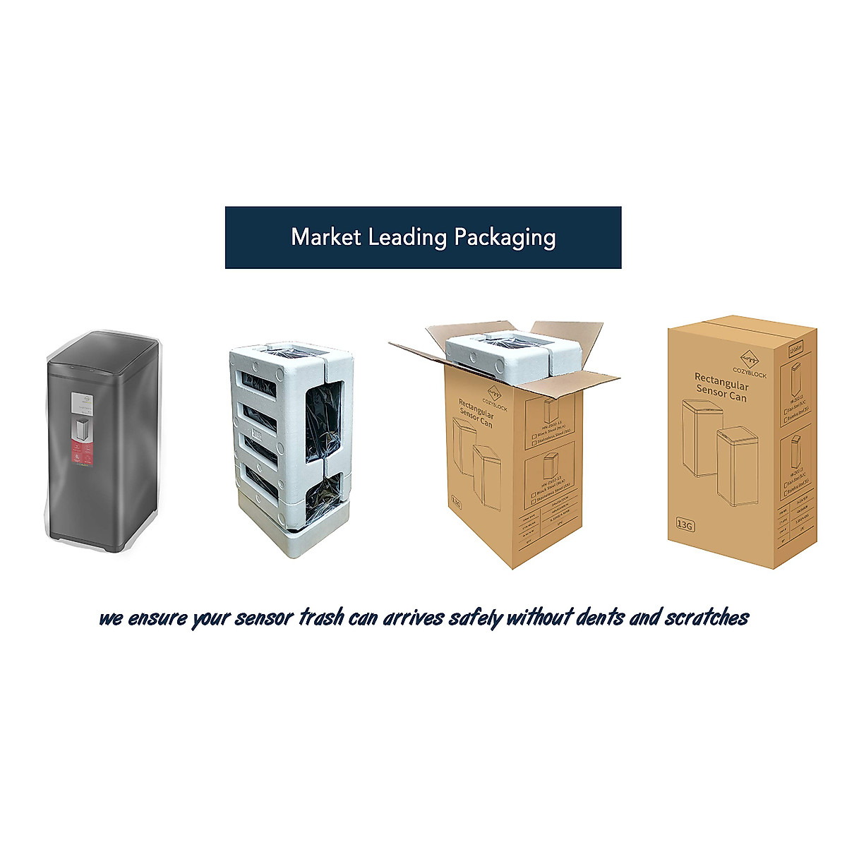 CozyBlock Automatic Trash Can for Kitchen, Black Steel Touchless Motion Sensor Bin, Wide Opening Soft Close Lid, LED Countdown Timer (13 Gallon- Slim Design)