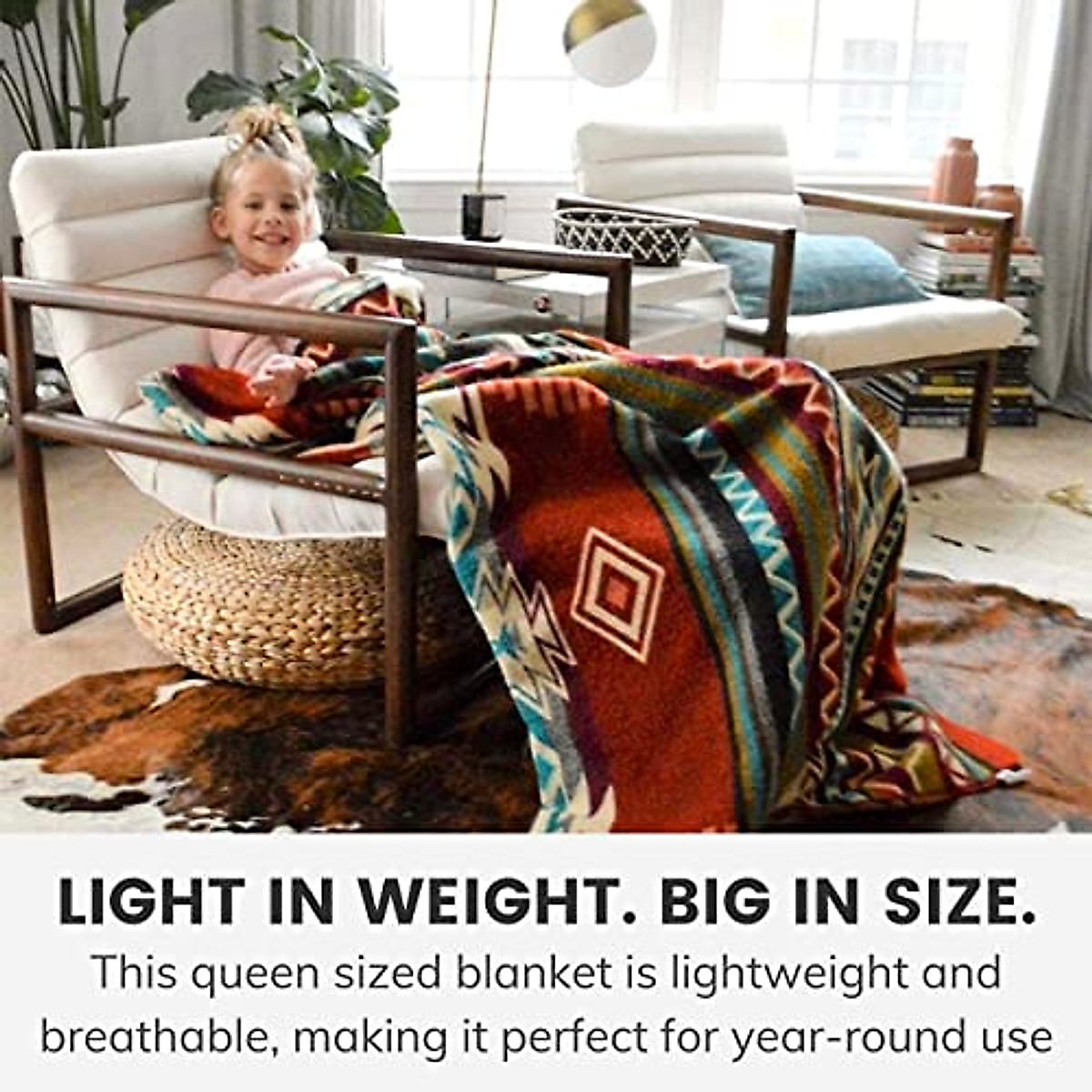 Ecuadane Large Southwestern Woven Blanket, Crafted in Ecuador by Local Artists, Queen Size - 93" x 82" - Antisana Earth