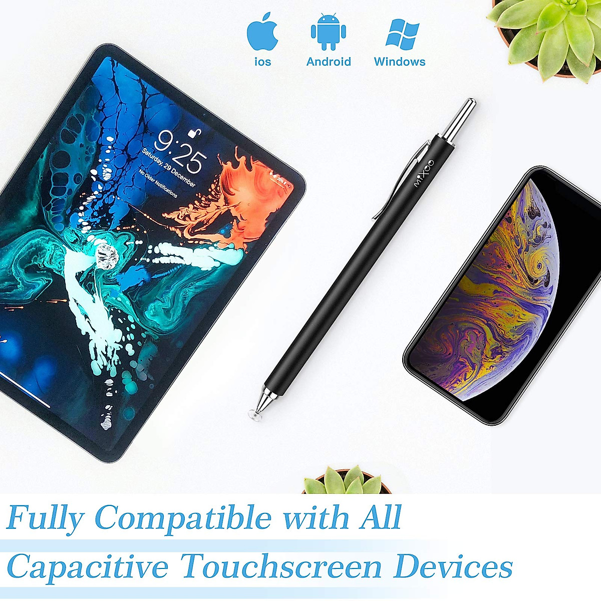 Mixoo Retractable Stylus for Touch Screens - High Sensitivity Universal Stylus Touch Screen Pen with 3 Replaceable Disc Tips for iPad iPhone and All Other Capacitive Tablets & Cell Phones (Black)