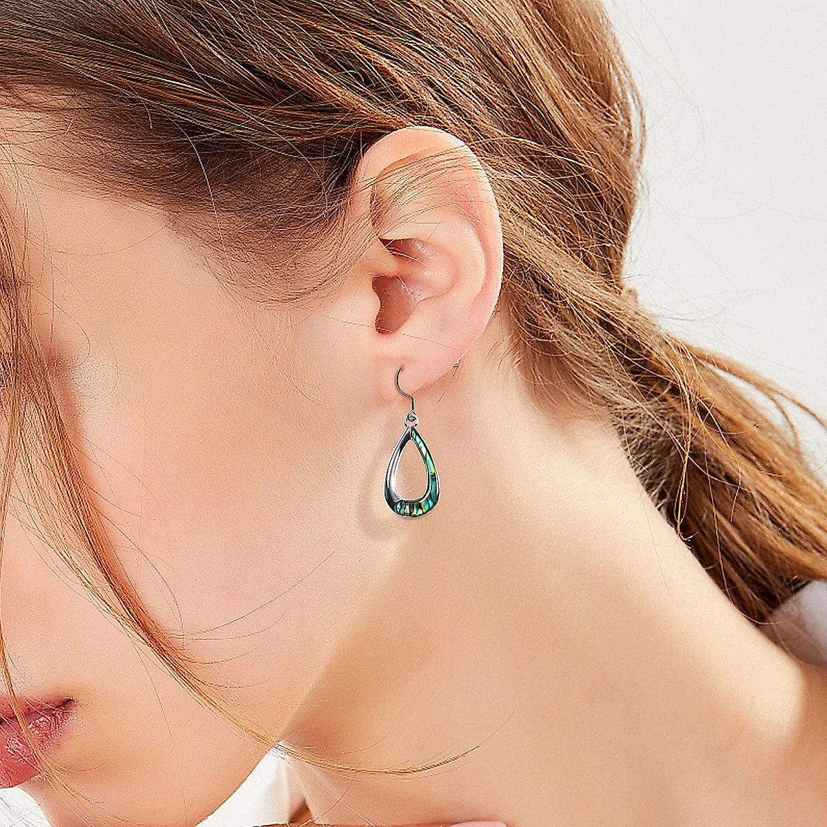 Titanium Abalone Shell Dangle Earrings Colorful, Heart/Round/Rhombus/Rectangular/Teardrop Shaped Drop Earrings, Pure Titanium Hook Hypoallergenic Earring for Women Ear