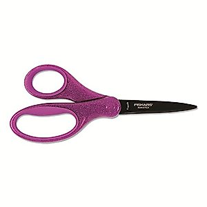 Fiskars Student Designer Non-Stick Scissors, Pointed Tip, 7" Long, 2.75" Cut Length, Randomly Assorted Straight Handles