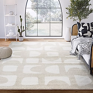 Abani Nuevo Collection Area Rug - Modern Geometric Beige/Cream Design - 5'3" x 7'6" - Easy to Clean - Durable for Kids & Pets - Non-Shedding - Medium Pile - Soft Feel - for Living Room Bedroom Office