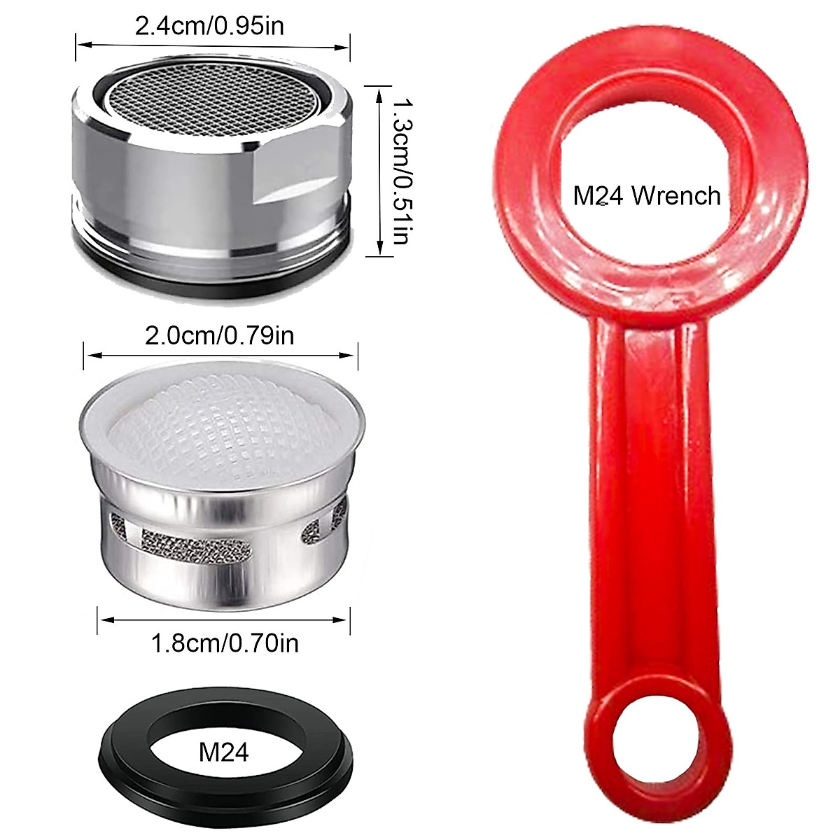 6PCS Faucet Aerator Bathroom Sink Standard Replacement Parts with Brass Shell 15/16 Inch 24mm External Thread Aerator Faucet Filter with Gasket and Wrench Suitable for Kitchen and Bathroom