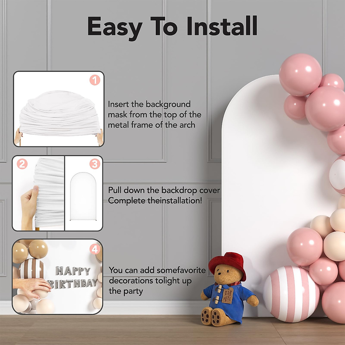 CANKOO 7.2FT Wedding Arch Backdrop Cover, Spandex Fitted Arch Cover for Round Top Chiara Backdrop Stand, Arch Backdrop Stand Cover for Birthday Party Decoration (White)