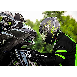 FTX Men's Armored Motorcycle Jacket, Racing Style Riding Gear, Dual Sports Protective Riding Motorcycle Jacket Mens (Large, Black/Green)