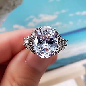 WDIYIEETN Fashion Jewelry Genuine Women's 925 Sterling Silver Ring Oval Cut Shiny Huge Solitaire CZ Crystal Diamond Butterfly Ring Engagement Wedding Party Band Ring Size 6-10 (10)