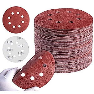 MIDO PROFESSIONAL ABRASIVE Sanding Disc 5 Inch 8 Hole Hook and Loop Sanding Pads for Orbital Sander 40/60/80/120/180/240/320 Grits-Pack of 72
