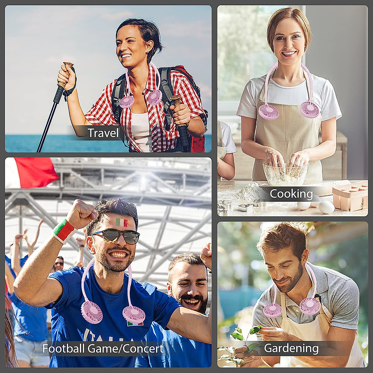 SkyGenius Rechargeable Hand Free Portable Neck Fan, Battery Operated Mini Personal Necklace Fan(Pink)