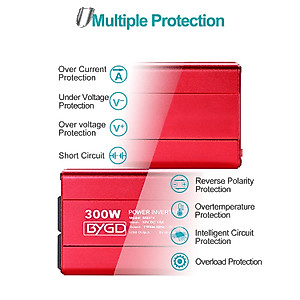 BYGD 300W Power Inverter DC 12V to 110V AC with 2 Charger Outlets and Dual 2.4A USB Ports Car Converter Adapter