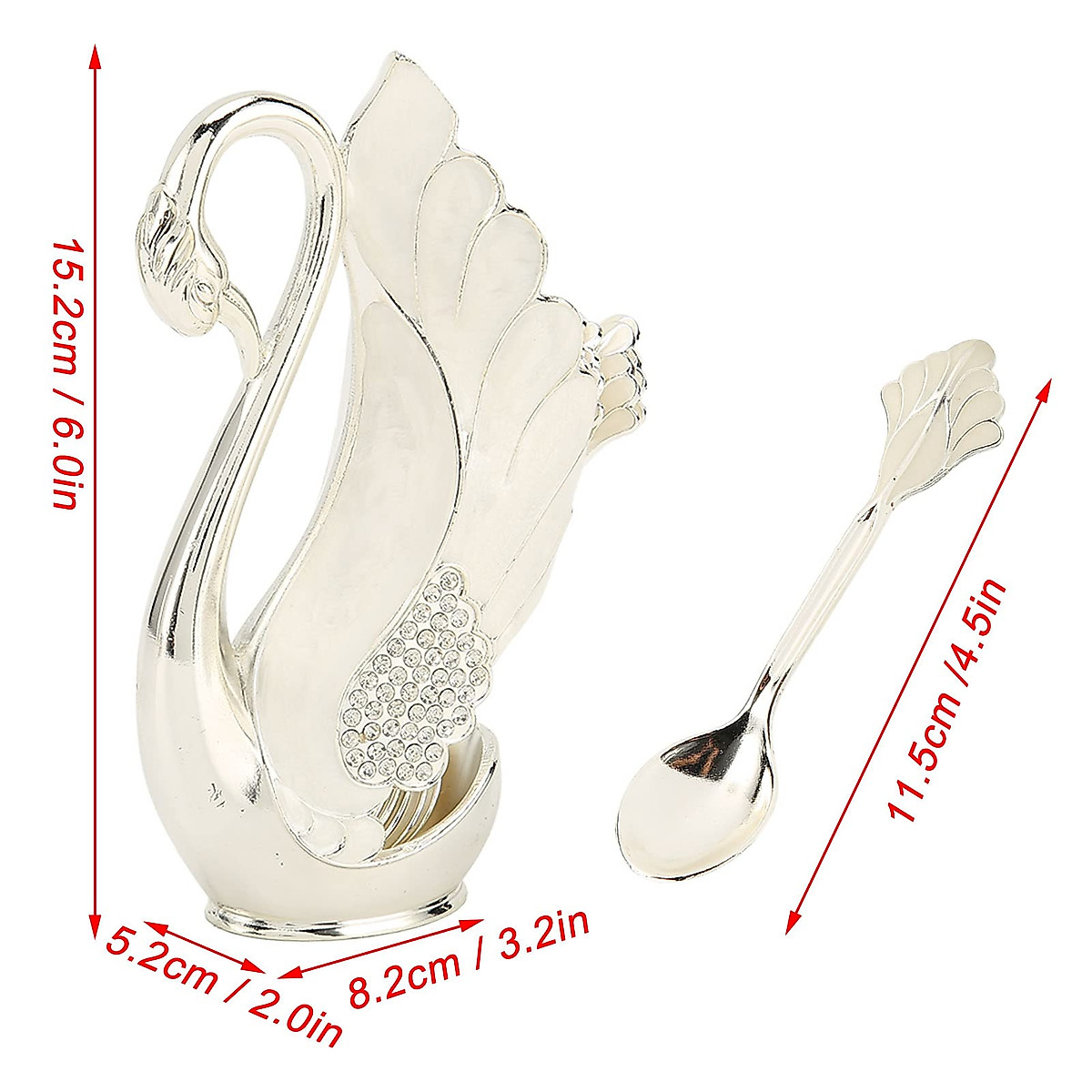 Coffee Spoon Holder Coffee Dessert Spoon Set Alloy Swan Base Holder Spoon Organizer with 6pcs, Modern Style Ice Cream Spoons Teaspoons Coffee Dessert Flatware(Spoon)