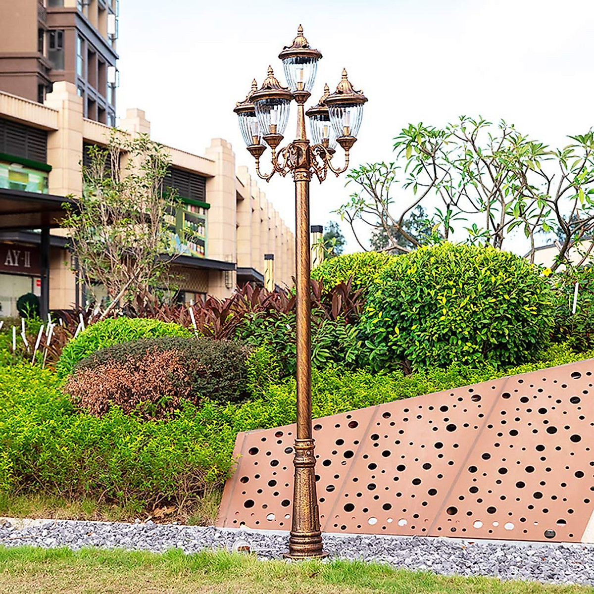 Retro Aluminum Pole Light 5 LED Post Light Outdoor Die-cast Light High Pole Courtyard Lamp European Garden Villa Community Street Lamp Lighting Waterproof Landscape Lamp