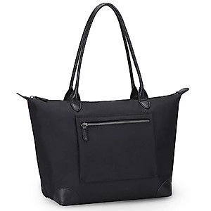 DORIS&JACKY Tote Bag for Women Large Nylon Purses and Handbags with Leather Handles Womens Ladies Waterproof Zipper Travel Work Shoulder Purse (Black)