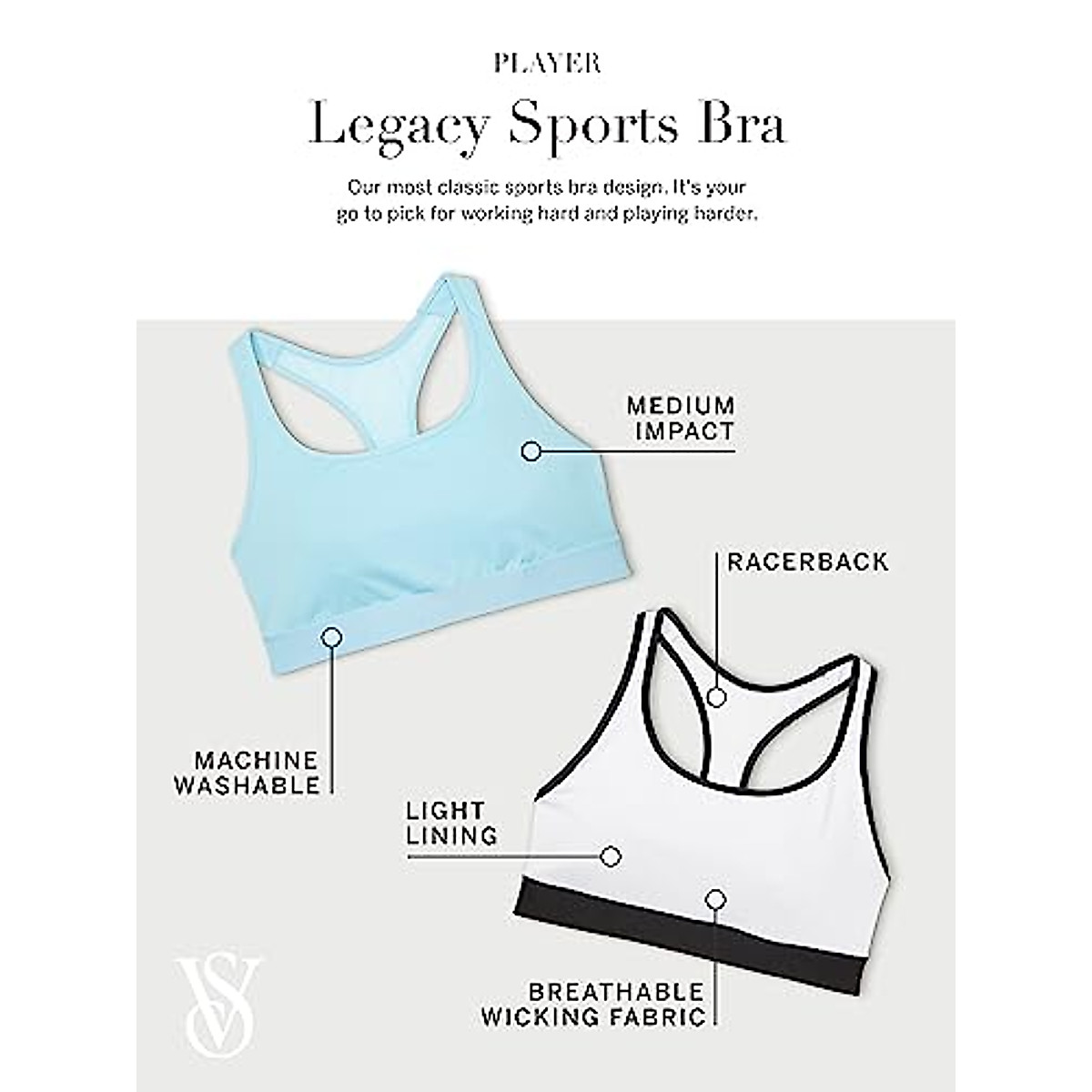 Victoria's Secret Player Medium Impact Sports Bra, Racerback Bras for Women, Black (M)