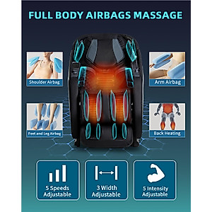RelaxRelife Full Body Zero Gravity Massage Chair with Body Scan 4D Intelligent Shiatsu Strecth Massage, Back/Leg Heated with AI Voice Control Bluetooth Speaker Airbags SL Track Massage Black
