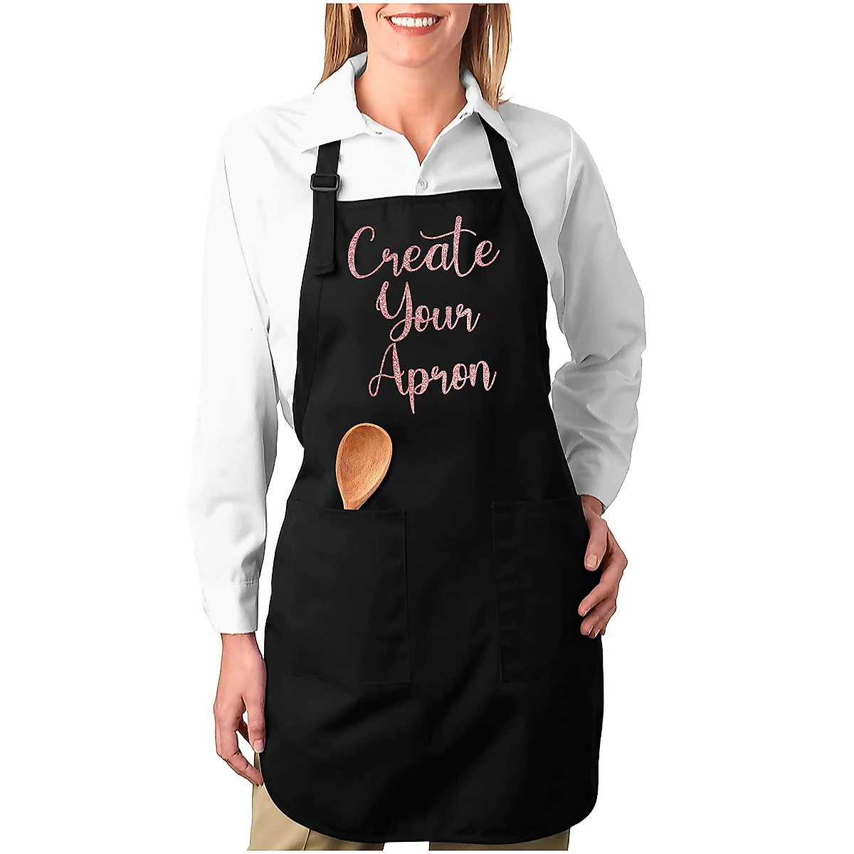LALALA GIFT LAND Customized Kitchen Chef Apron w/Pockets - Black - White Option - 9 Font - 18 Font Color - Personalized Bbq Chef Apron (Black)