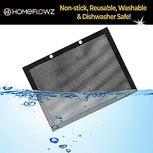 Homeflowz Mesh Grill Bags and Skewers - Extra Large 40x30cm + Medium BBQ Bags for Grill - Heat Resistant Non-Stick Reusable Grilling Bags - Easy to Clean - Use On All Outdoor Grills - Durable Design