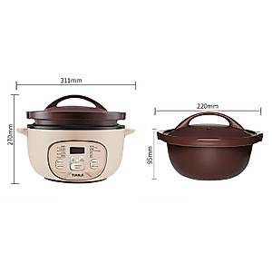Tianji DSG-TZ30 Electric Clay Pot Slow Cooker for Claypot Rice and Casserole Porridge, Ceramic Casserole Cooking Pot with Unglazed Porcelain, Suitable for Stove, 3L