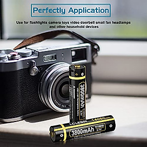 LCLEBM 3.7V 3800mAh USB Rechargeable Lithium Battery for Button Top with 2 in 1 Charge Cable for Flashlights, Camera, Headlamps, Doorbells, RC Cars (2 Pack)