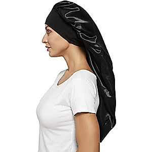 Wbfwbb Braid Bonnet for Sleeping, Wide Elastic Band Satin Hair Wrap Sleeping Cap for Women Cap for Braids, Curly, Long Hair Black