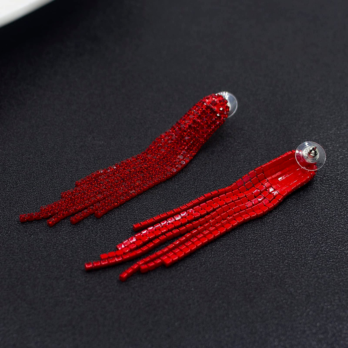 Red Chandelier Earrings for women,Long Earrings Dangle Dangling Bling Earring Crystal Rhinestone Statement Drop Tassels rhombus Earrings for Prom Fashion Jewelry