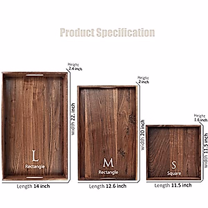 MAGIGO Set of 3 Large Solid Black Walnut Wood Ottoman Tray with Handles, Serve Tea, Coffee or Breakfast in Bed, Classic Wooden Decorative Serving Tray, L+M+S