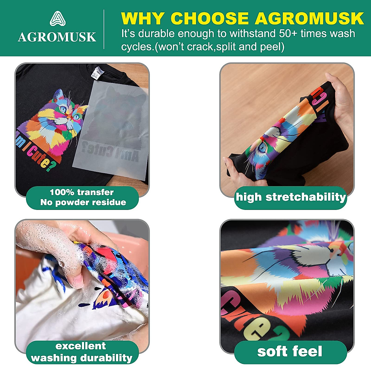 DTF Transfer Film(8.3" x 11.7")50 Sheets PET Direct to Film Heat Transfer Paper for All DTF&DTG Printer,Matte DTF Film for Sublimation Black White Light Dark Fabric T-Shirt