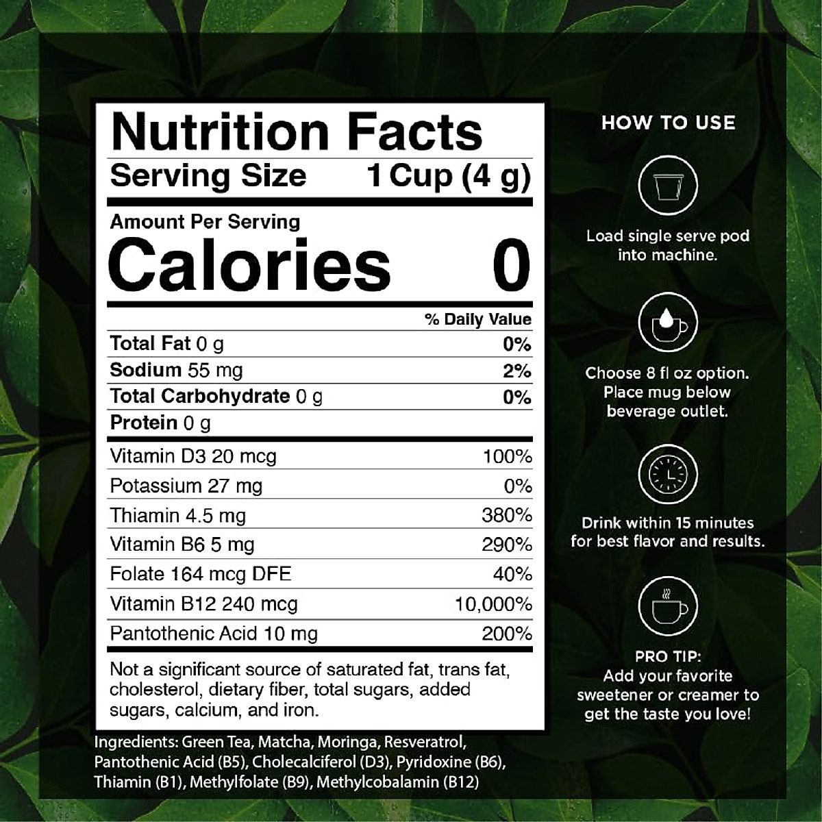 VitaCup Green Tea Pods, Enhance Energy & Detox with Matcha, Moringa, B Vitamins, D3, Keto, Paleo, Vegan, Recyclable Single Serve Pod, Compatible with Keurig K-Cup Brewers,16 Ct