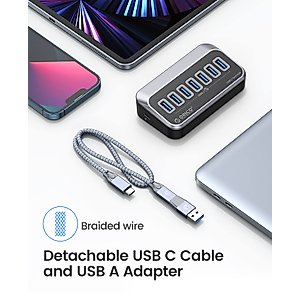 ORICO USB 3.0 Hub [5Gbps], 7 Port USB Hub with 1.64Ft USB-C Cable and USB-A Adapter, USB 3.2 Gen1 Splitter for iMac, All MacBooks, Mac Mini