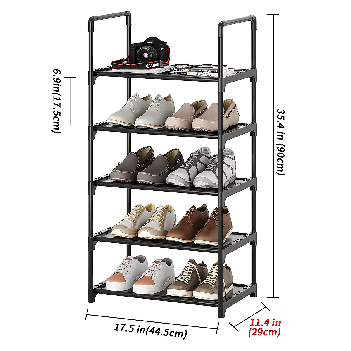 Hockmez 5-Tier Small Shoe Rack,Stackable Shoe Shelf Storage Organizer for Entryway Hallway Closet Bathroom Living Room(Black-5Tier)