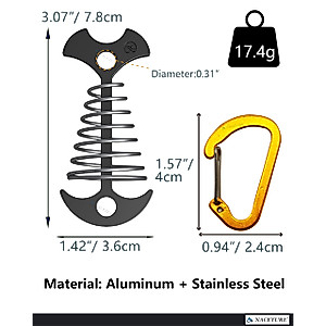 NACETURE Deck Anchors Pegs with Carabiners - Tie Down Anchor Rope Tensioner | Rope Tent Tie Down Stakes Clips, Canopy Tent Anchors Outdoor Camping Tent Accessories 10 Pack (Black)